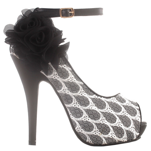 Show Story Sexy Lace Peep Toe Flowers Stiletto High Heel Platform Shoes