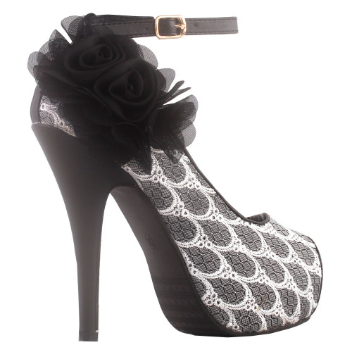 Show Story Sexy Lace Peep Toe Flowers Stiletto High Heel Platform Shoes