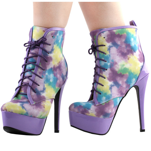 SHOW STORY Retro Purple Lace-Up Platform Stiletto High Heels Ankle Boot ...