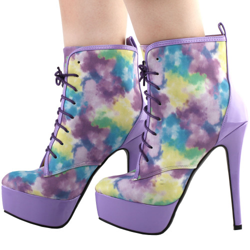 SHOW STORY Retro Purple Lace-Up Platform Stiletto High Heels Ankle Boot ...