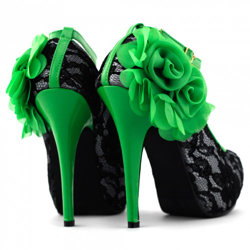 Show Story Sexy Lace Peep Toe Flowers Stiletto High Heel Platform Shoes