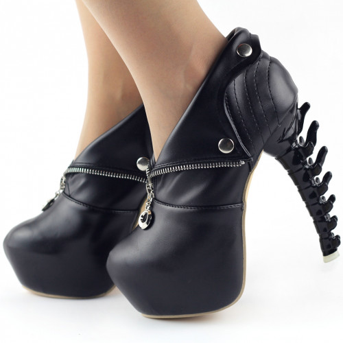 Show Story Black/White Zip High-top Bone High Heel Platform Ankle Boots ...