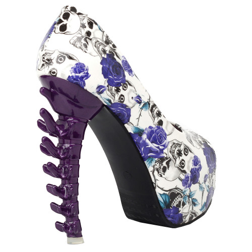 Show Story Skull Rose Print Peeptoe Platform Bone Heel Party Club Pumps ...
